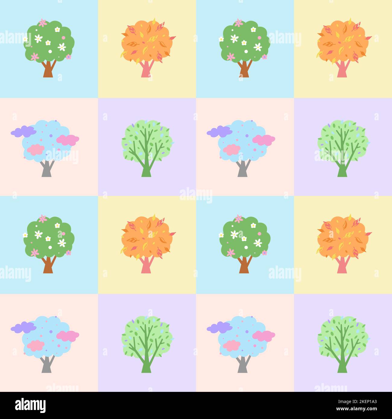 Seamless pattern pastel colors. Seasons four trees at different times ...