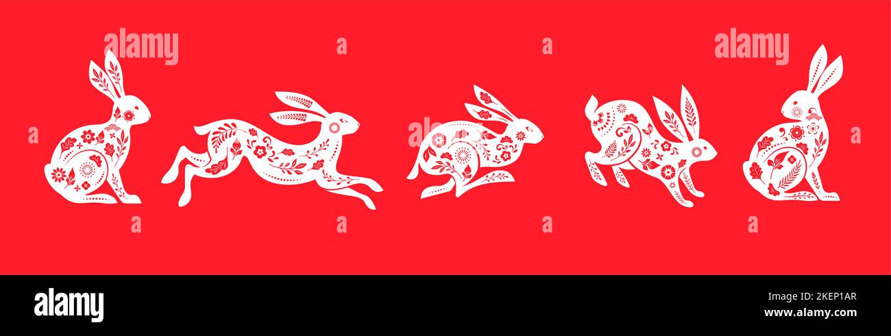 Collection of rabbits, bunnies illustrations. Chinese new year 2023 ...