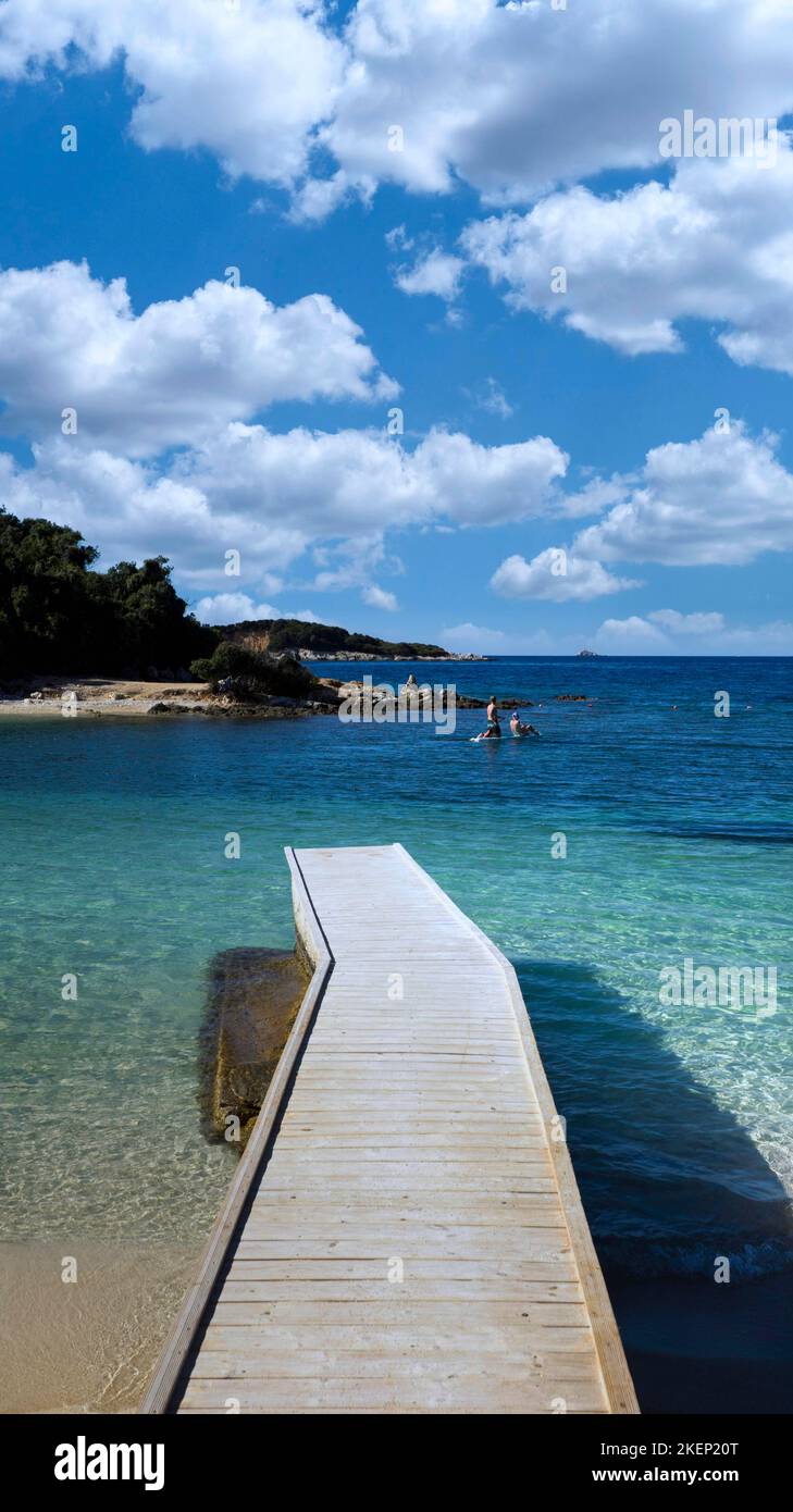 Bathing jetty from the beach into the water, opposite the island of ...