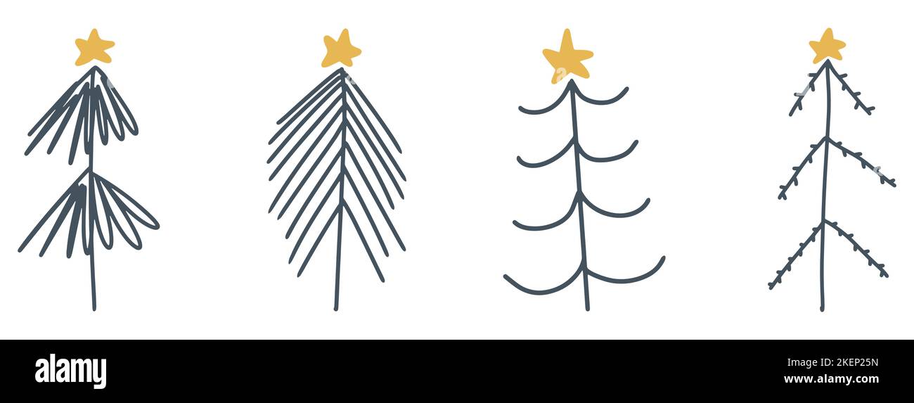 Christmas tree linear icon. Set of cute christmas tree icons on white ...