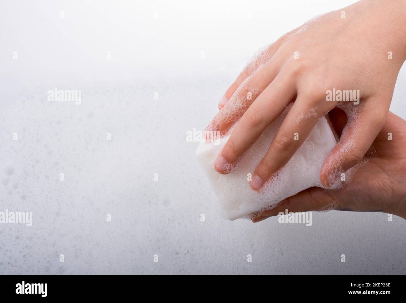 Hand washing and soap foam on a foamy background Stock Photo - Alamy