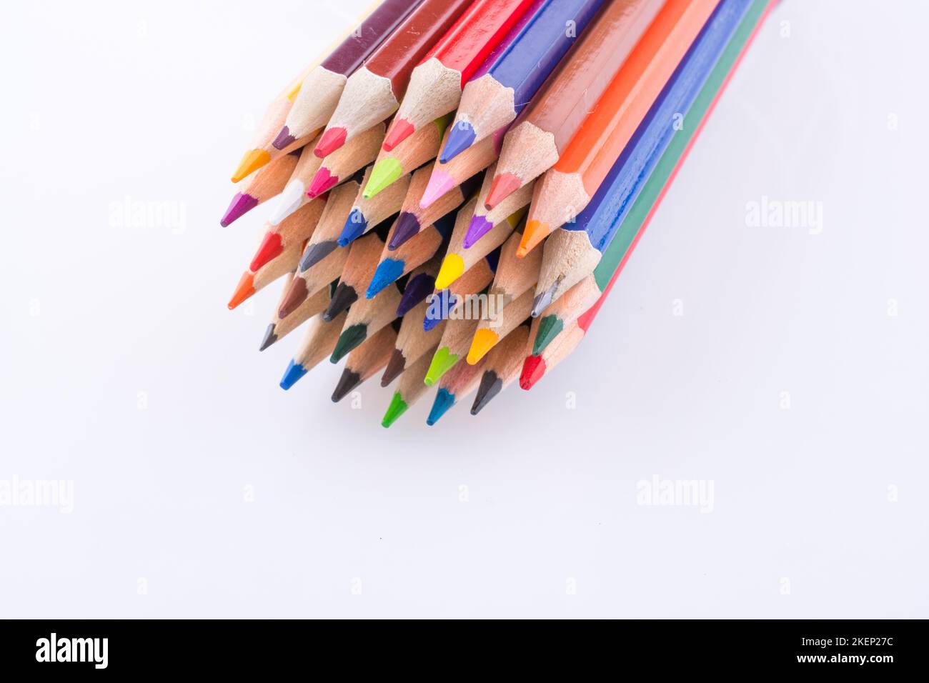 Color Pencils of various color on a white background Stock Photo - Alamy
