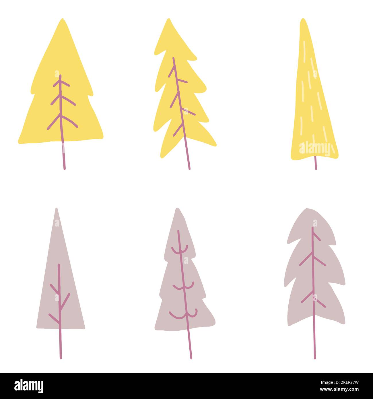 Christmas tree icon. Set of cute fir tree icons on white background ...