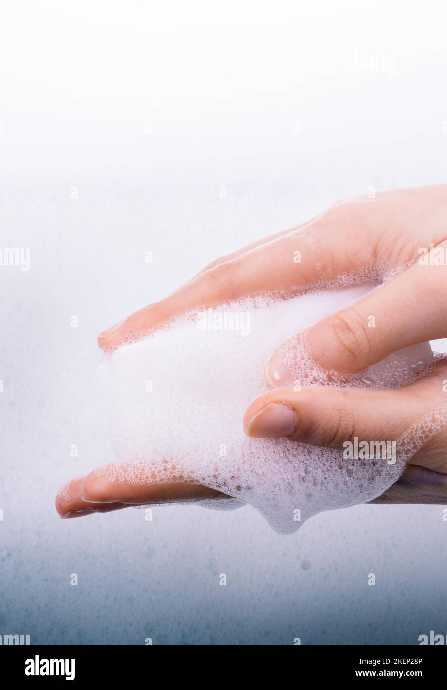 Hand washing and soap foam on a foamy background Stock Photo - Alamy