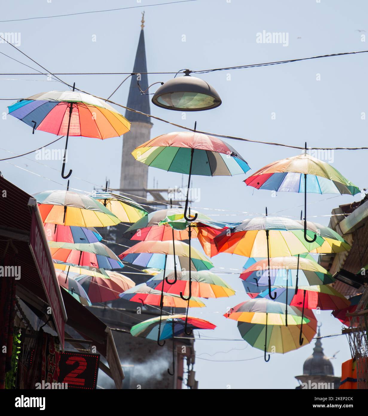 Colorful umbrellas used in the sky street decoration Stock Photo - Alamy