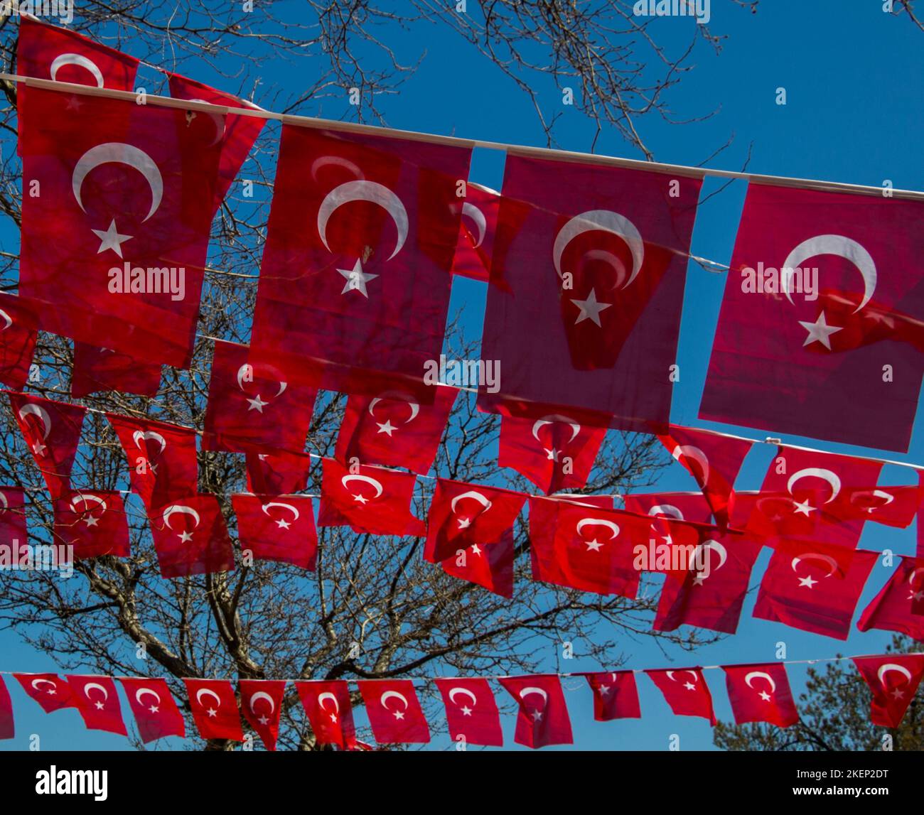 Turkish national flag in open air on a rope Stock Photo - Alamy