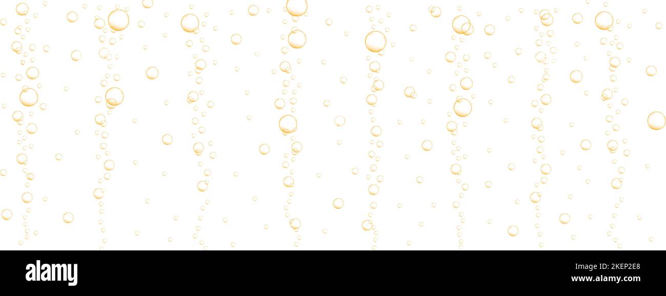 Golden floating air bubbles background. Sparkling fizzy drink, carbonated water, seltzer, cola ...