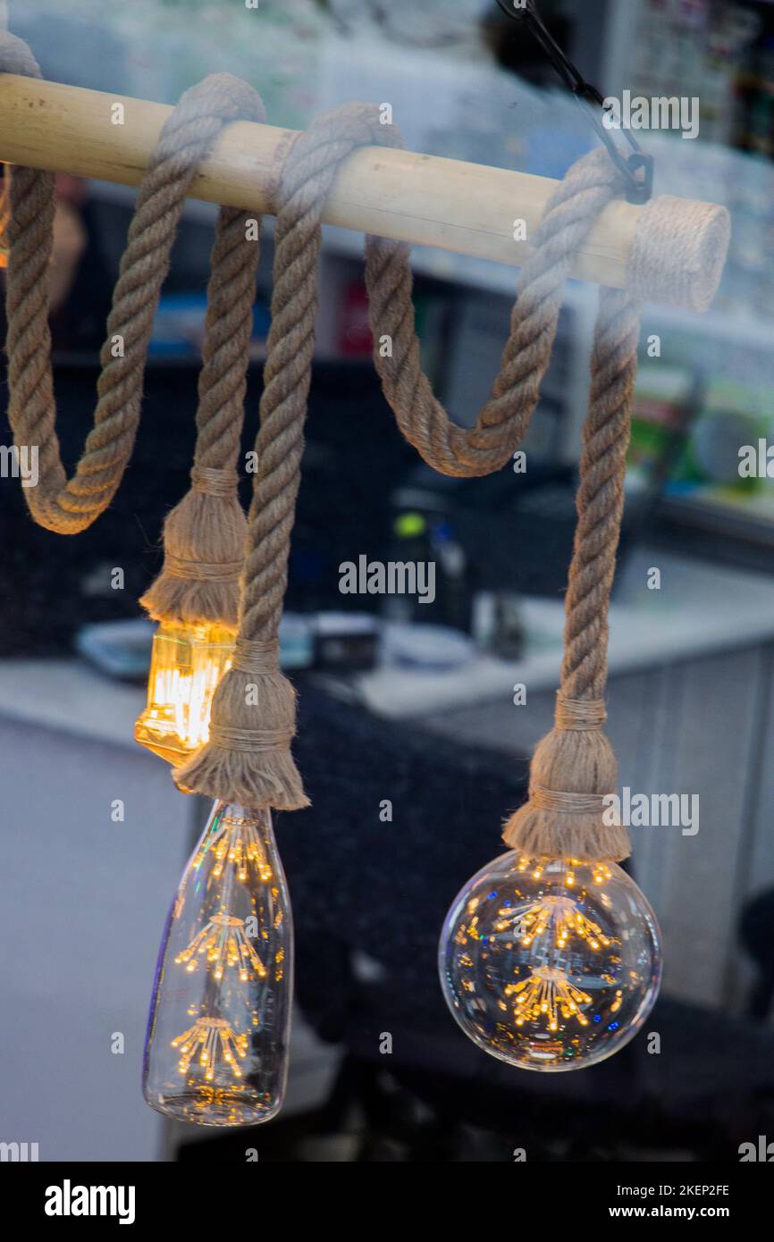 Decorative style filament light bulbs in view Stock Photo - Alamy