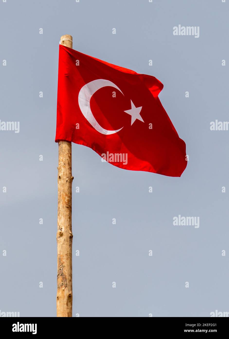 Turkish national flag hang on a pole in open air Stock Photo - Alamy