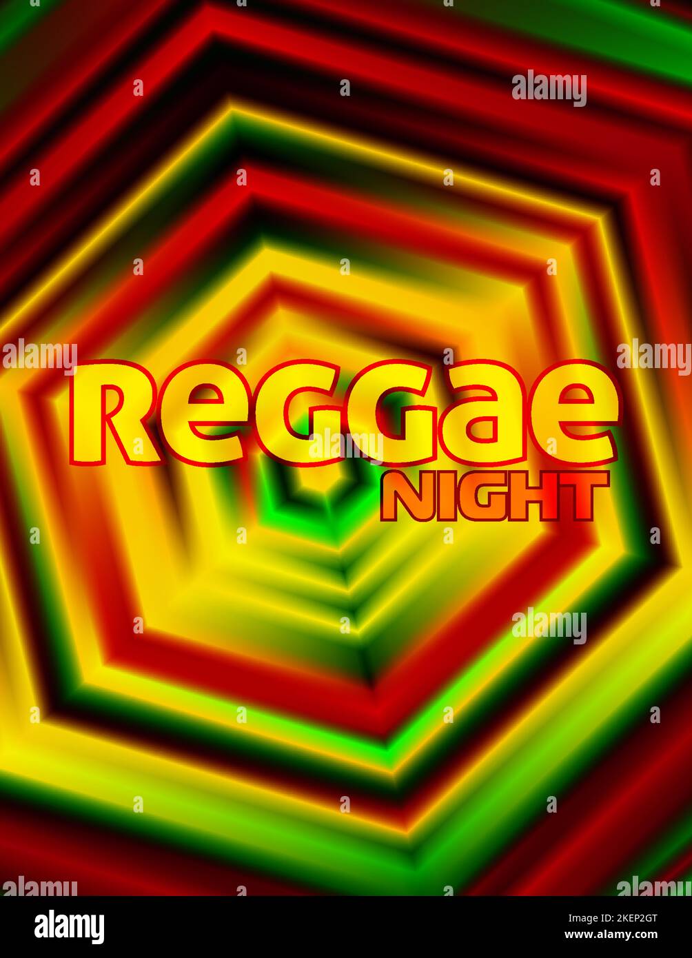Reggae night party flyer template with glowing hexagon. Vertical vector ...