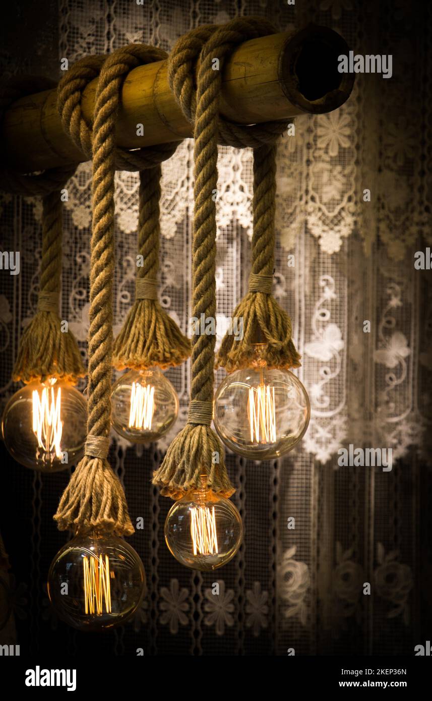 Decorative antique edison style filament light bulbs hanging Stock ...