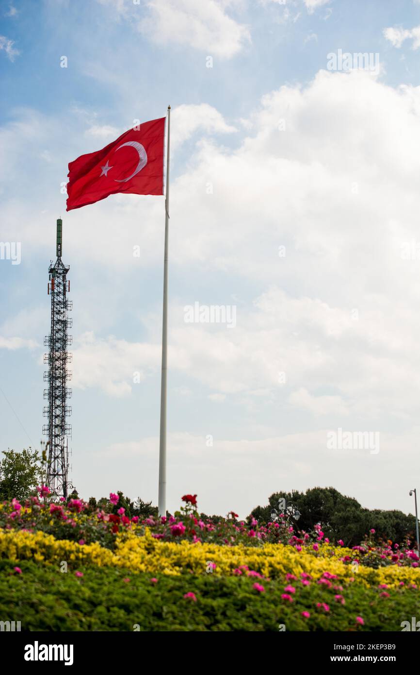 Turkish national flag hang on a pole in a park by the TV tower Stock ...