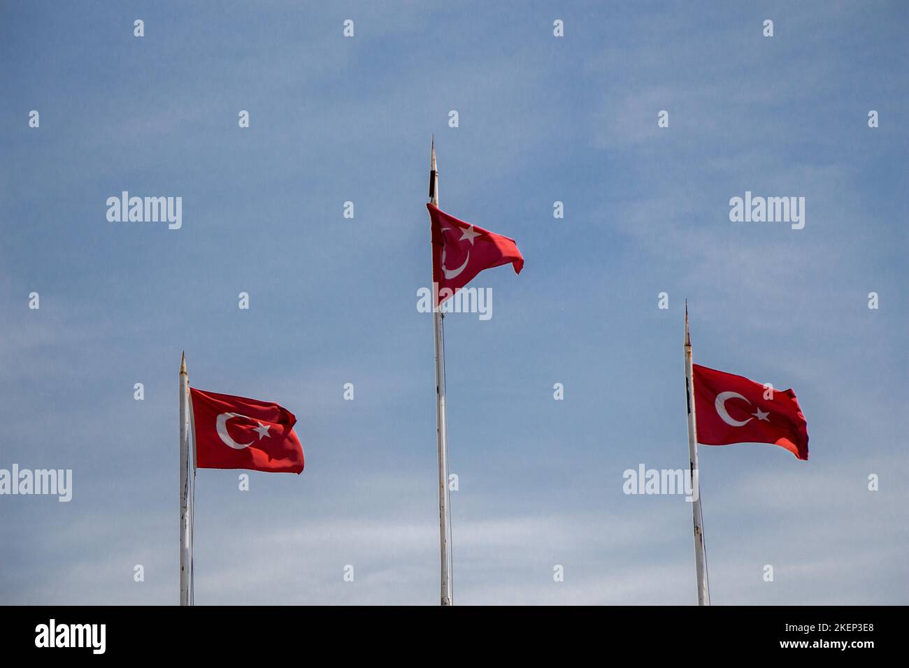 Turkish national flag hang on a pole in open air Stock Photo - Alamy