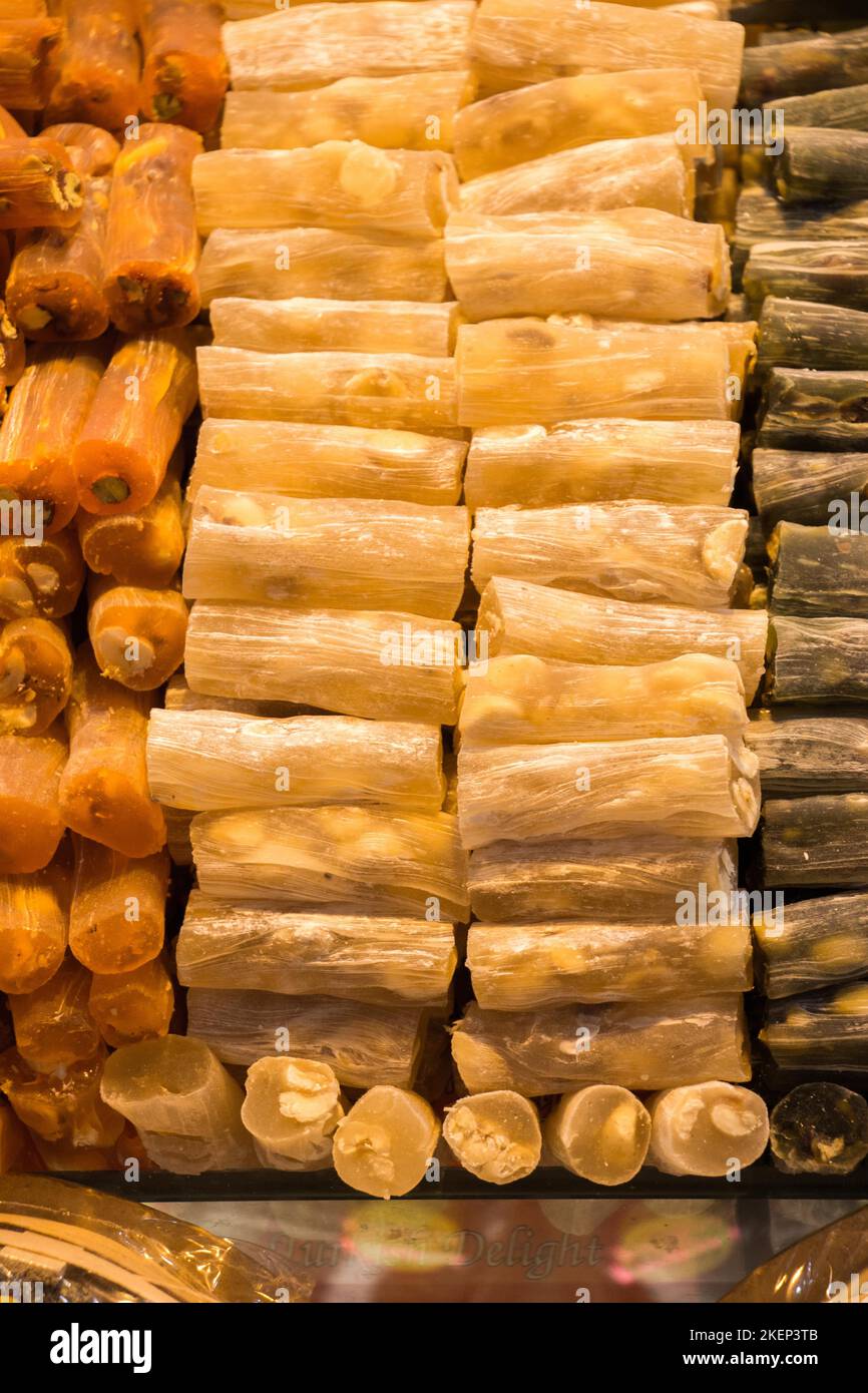 Load of traditional turkish delight rahat lokum Stock Photo - Alamy