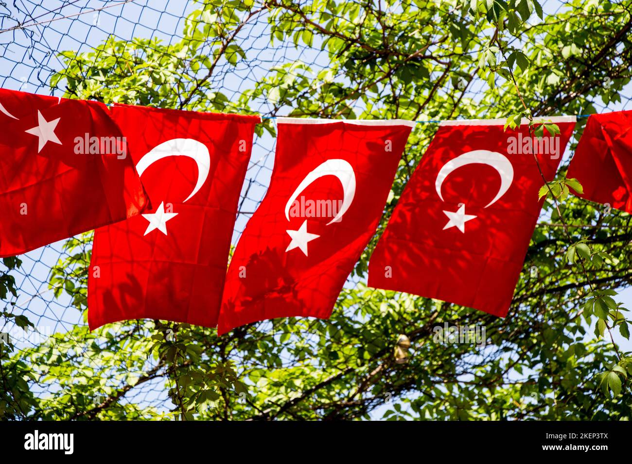 Turkish national flag in open air on a rope Stock Photo - Alamy