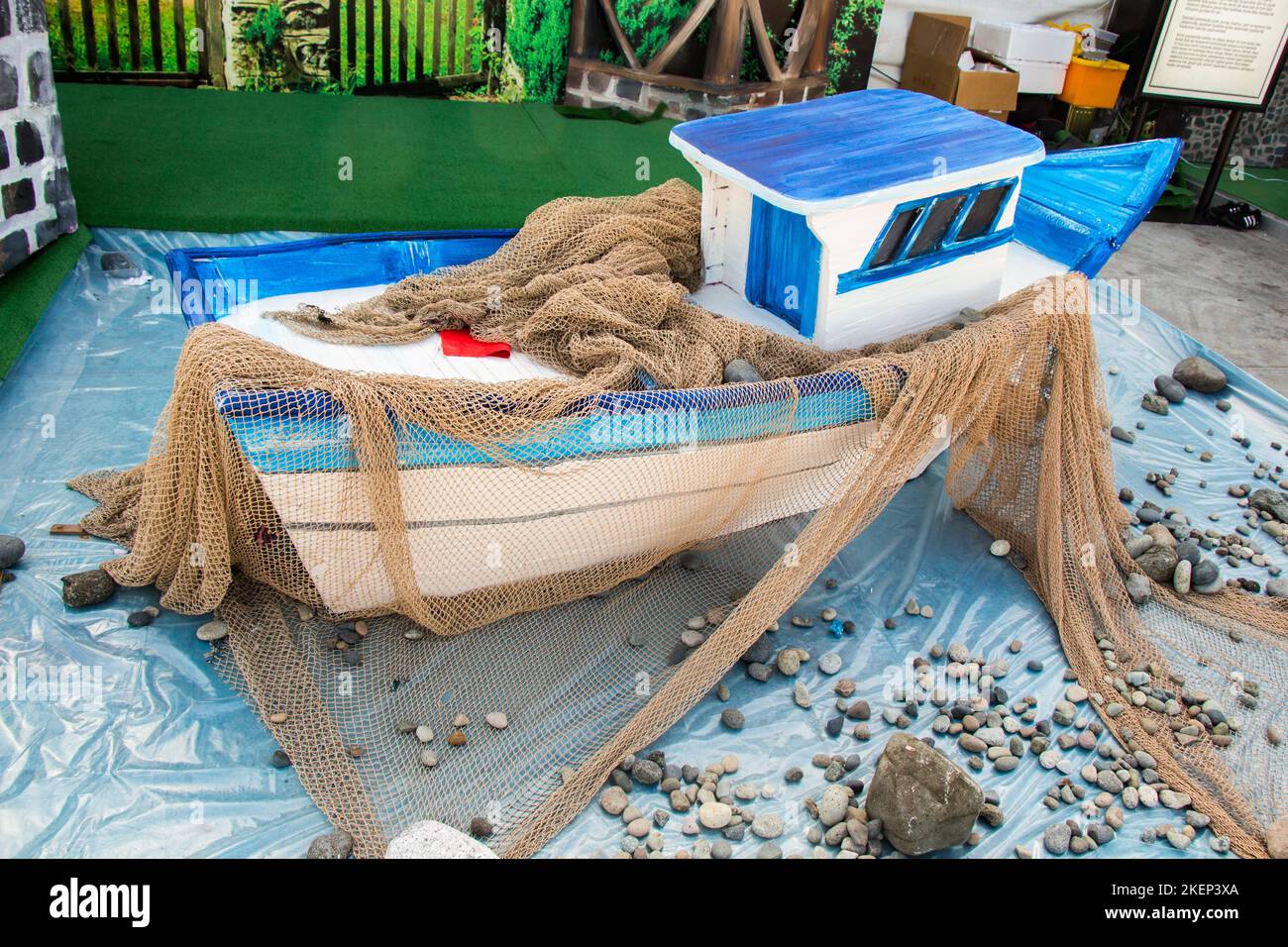 Mini size little colorful model boat in view Stock Photo - Alamy