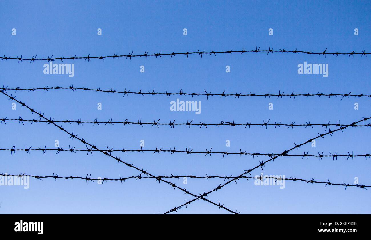 Barbed wire fence used for protection purposes Stock Photo - Alamy