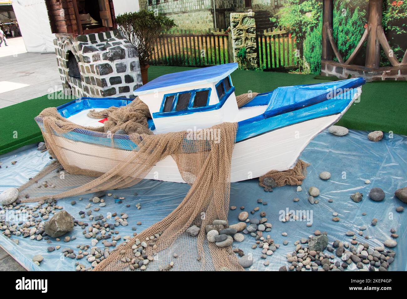 Mini size little colorful model boat in view Stock Photo - Alamy