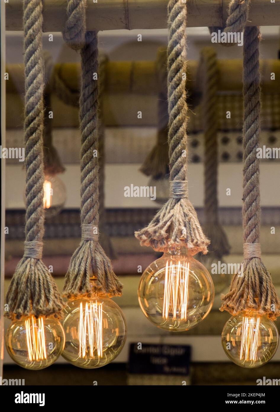 Decorative antique edison style filament light bulbs hanging Stock ...