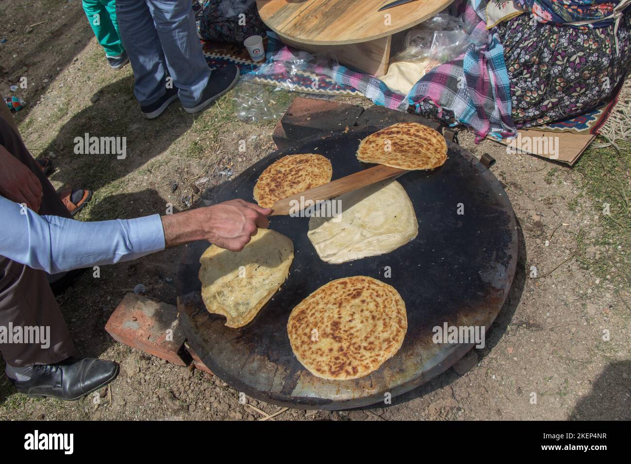 Home making of traditional turkish gozleme pancake Stock Photo - Alamy