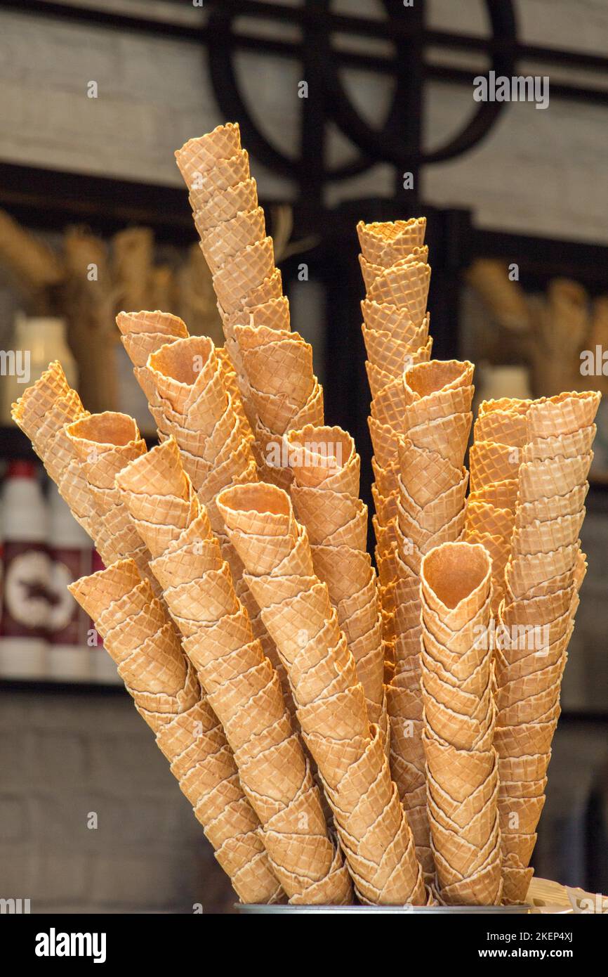 Empty Waffle Ice Cream Cones in the view Stock Photo - Alamy