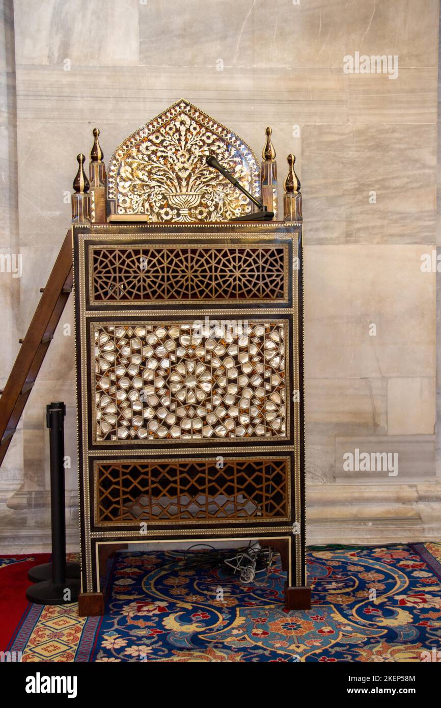 Wooden minbar, sermon pulpit of Ottoman times in mosque Stock Photo - Alamy