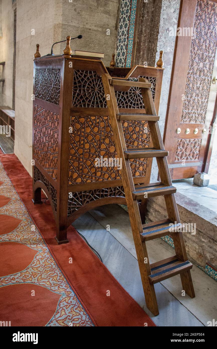 Wooden minbar, sermon pulpit of Ottoman times in mosque Stock Photo - Alamy