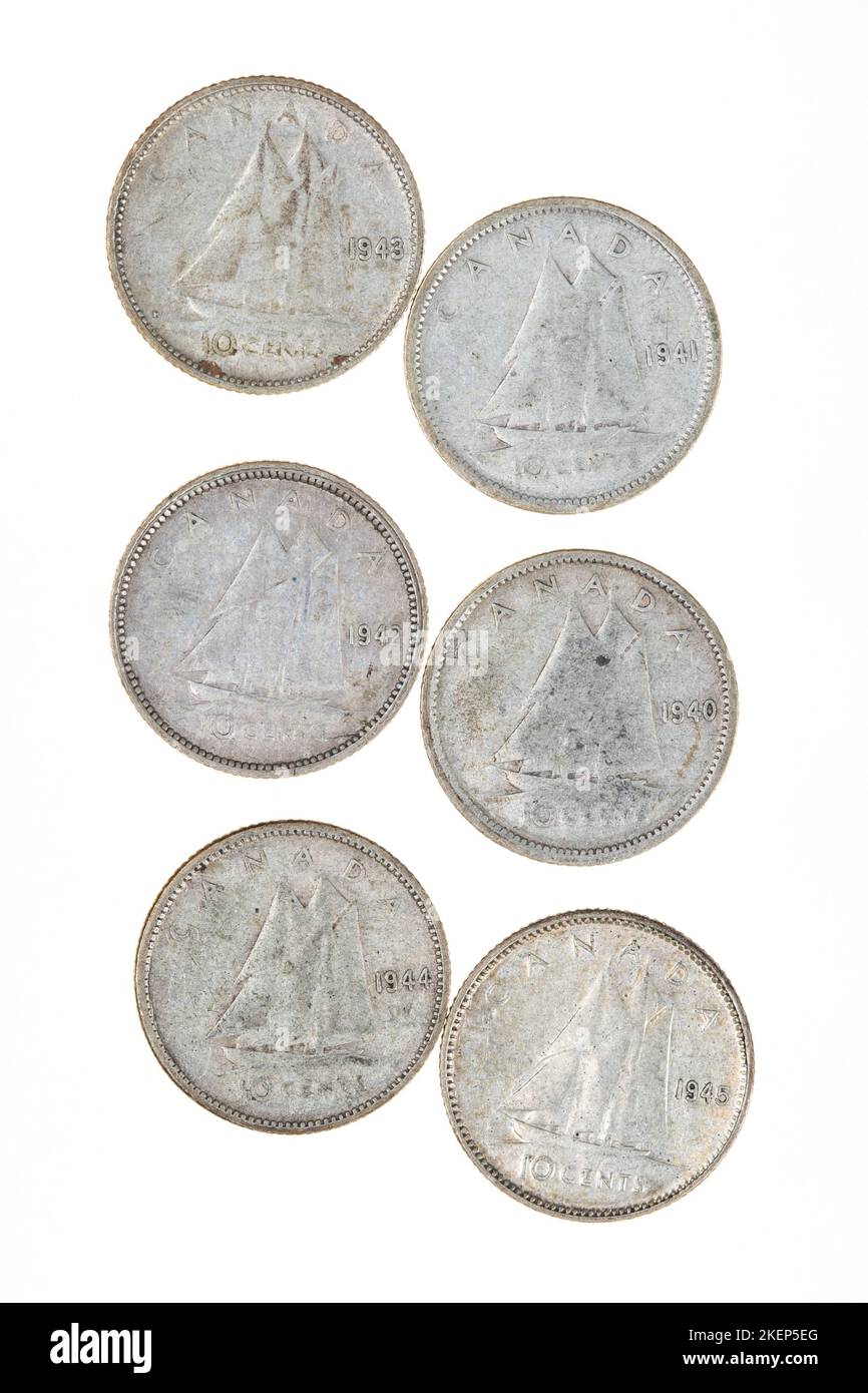 Silver Dimes From Canada dating from the 1940s Stock Photo - Alamy