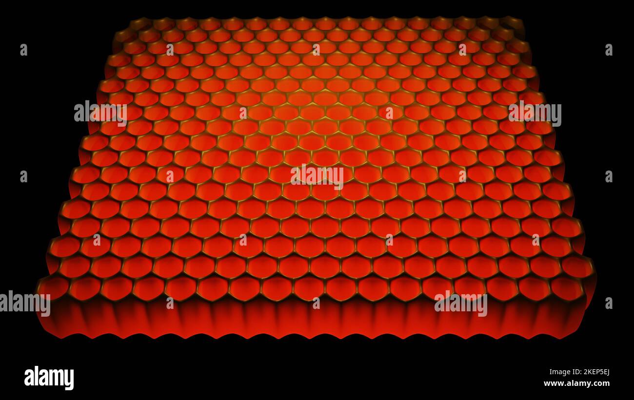Hexagon array. Nanoporous material. Glowing hot object with many ... Hexagon array. Nanoporous material. Glowing hot object with many ...