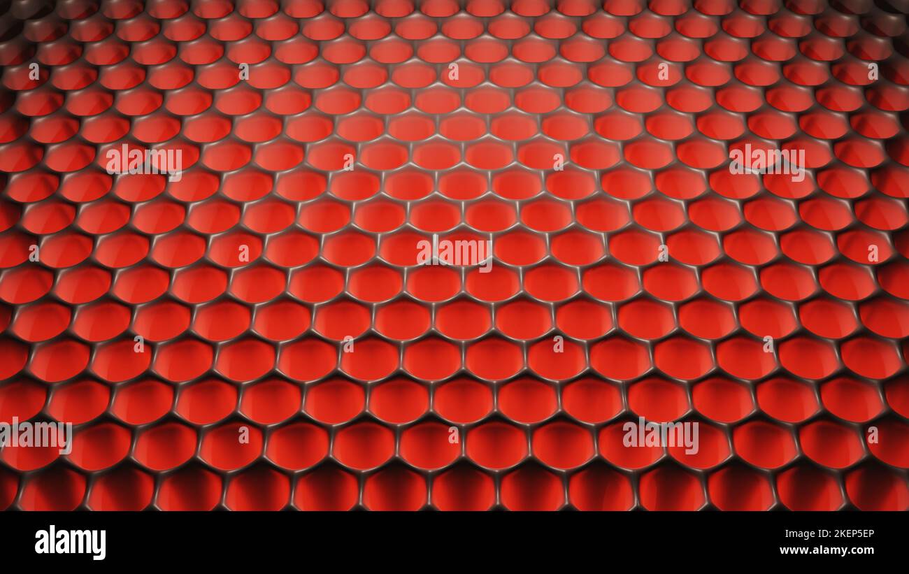 Hexagon array. Nanoporous material. Glowing hot object with many ...