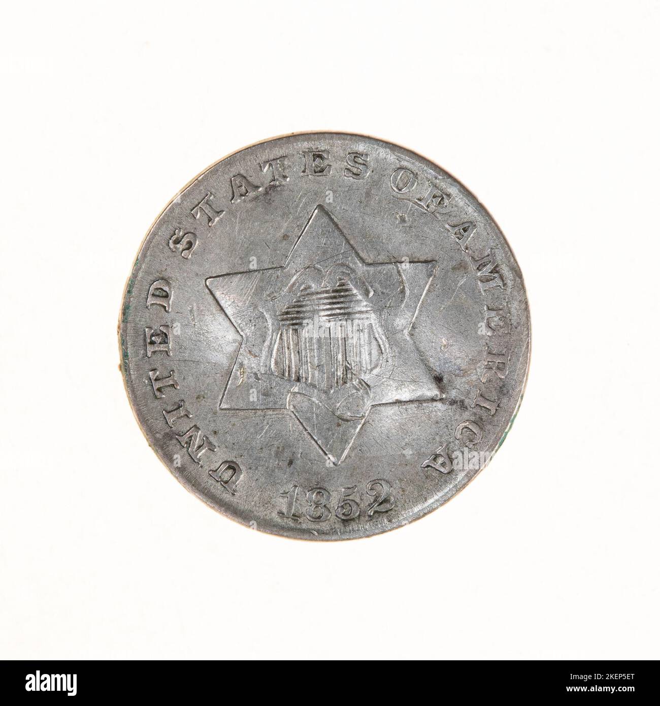 Antique Silver USD 3 Cent Coin Dated 1852 Stock Photo - Alamy
