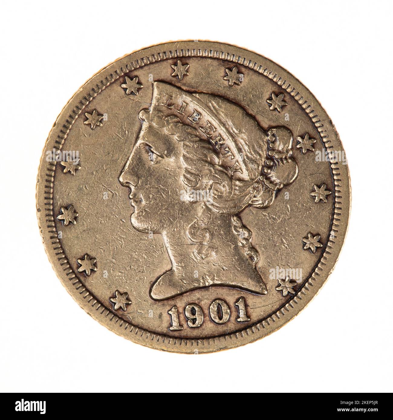 USA Antique Liberty Coin 1901 Gold Five Dollars Stock Photo - Alamy