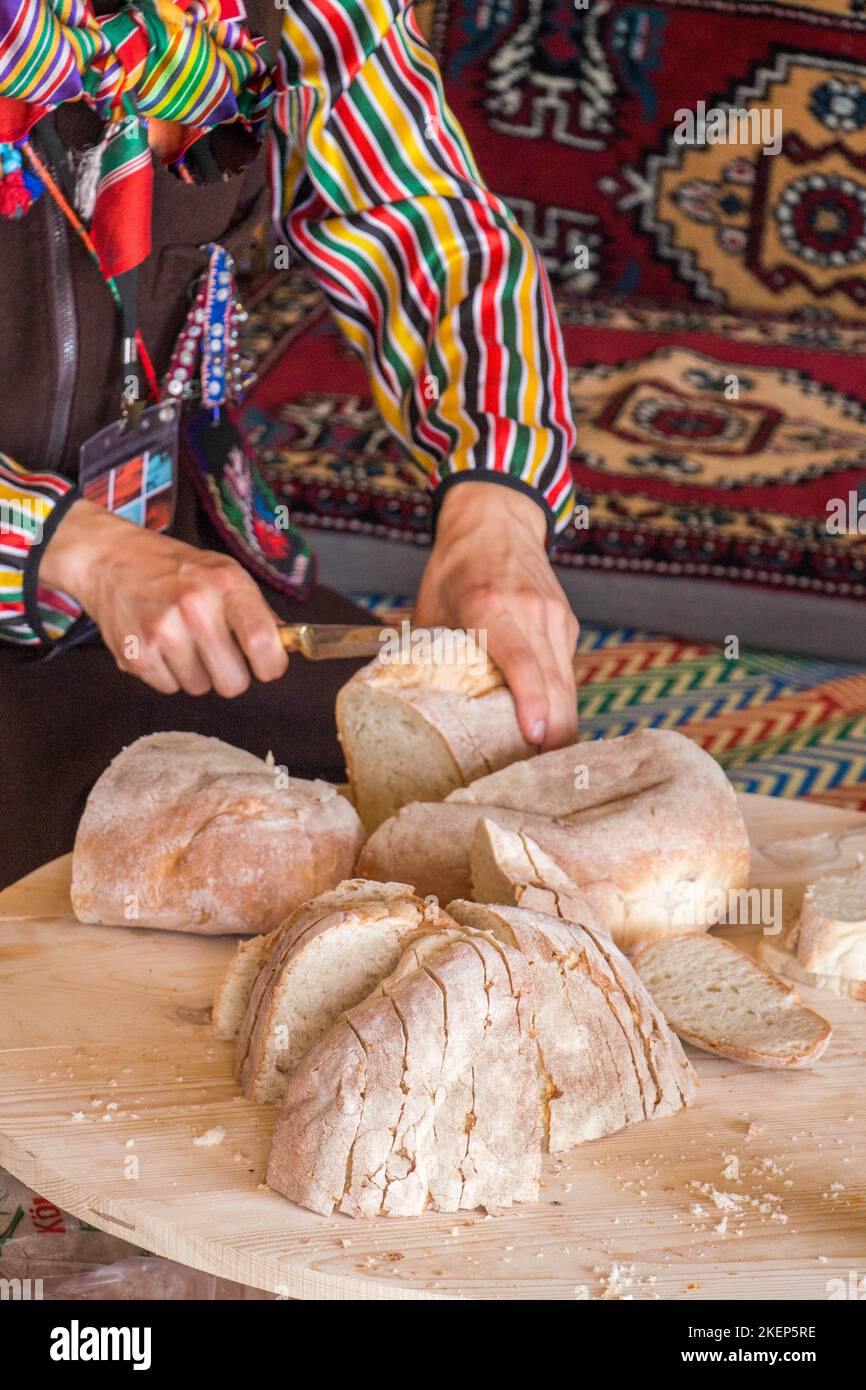 Traditional Turkish style made bread loaf cut into slices Stock Photo ...