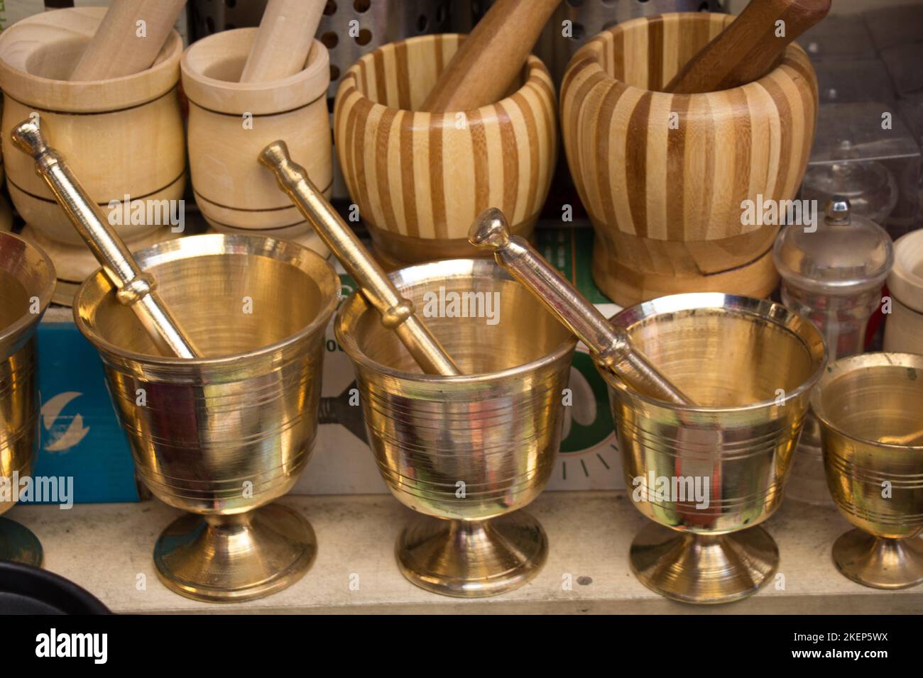 Metal mortars and pestles as a traditional kitchenware Stock Photo - Alamy