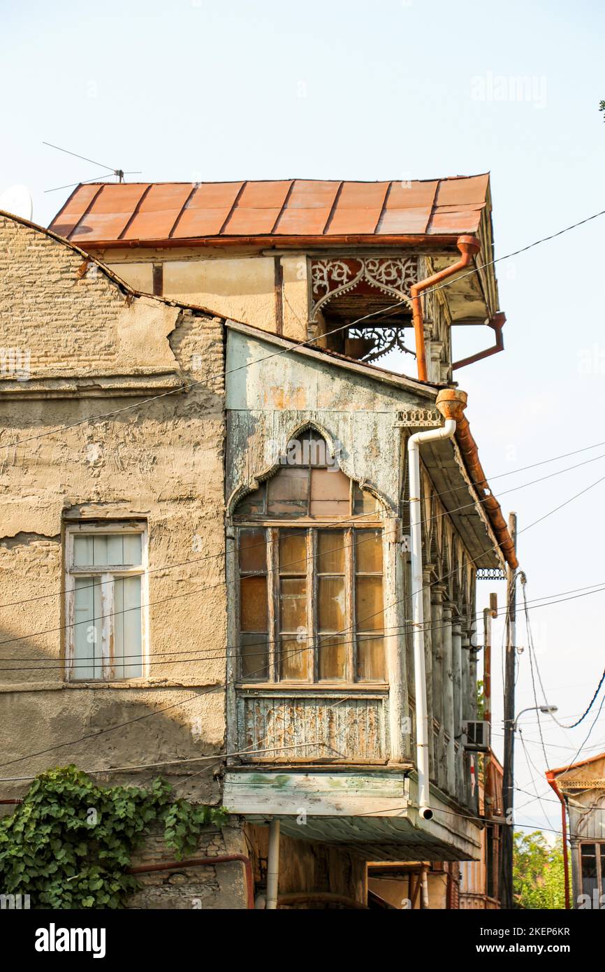 Balcony of a Traditional Georgian houses made of wood in Tbilisi of ...