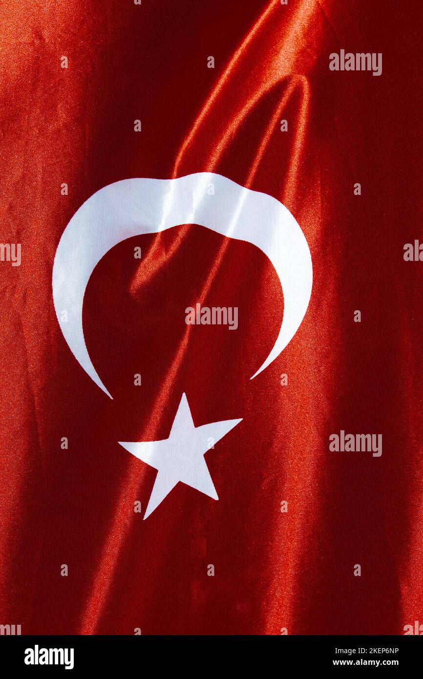 Turkish national flag and in close view Stock Photo - Alamy
