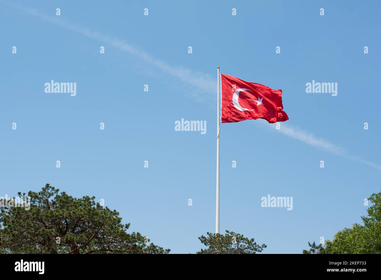 Turkish national flag hang on a pole in open air Stock Photo - Alamy