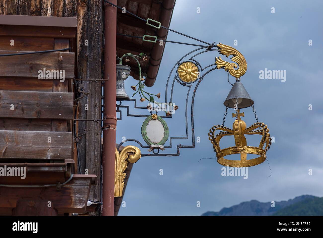 Gilded crown, nose shield from the Krone Inn, Bad Hindelang, Allgaeu ...