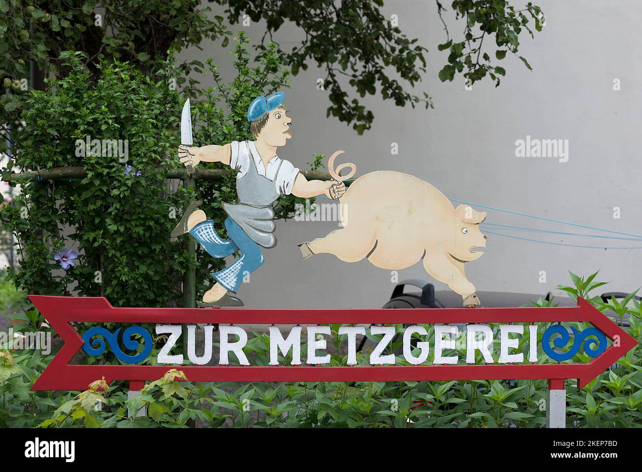 Advertising sign of a butcher's shop, Sonthofen, Allgaeu, Bavaria ...