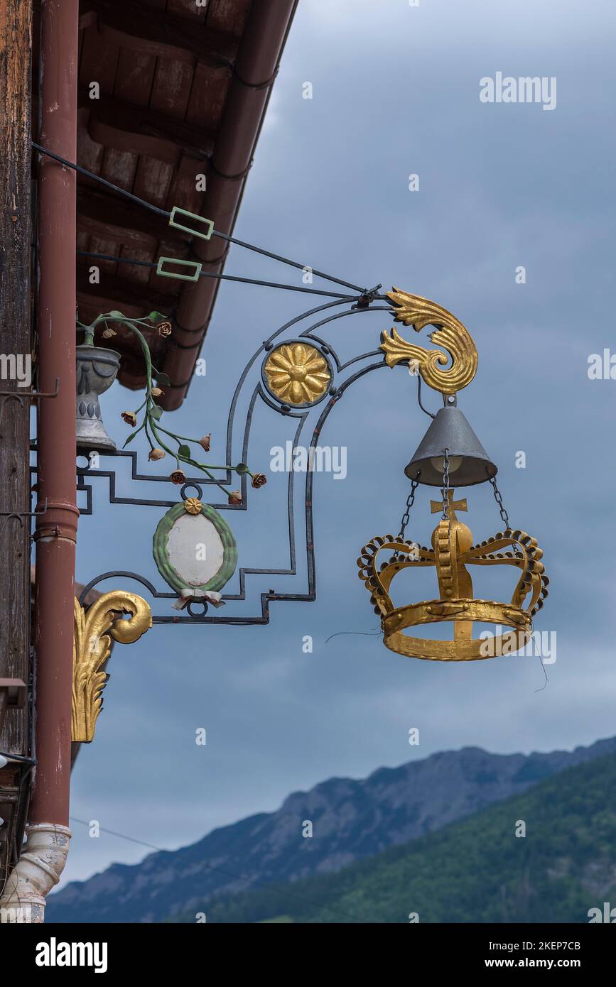 Gilded crown, nose shield from the Krone Inn, Bad Hindelang, Allgaeu ...