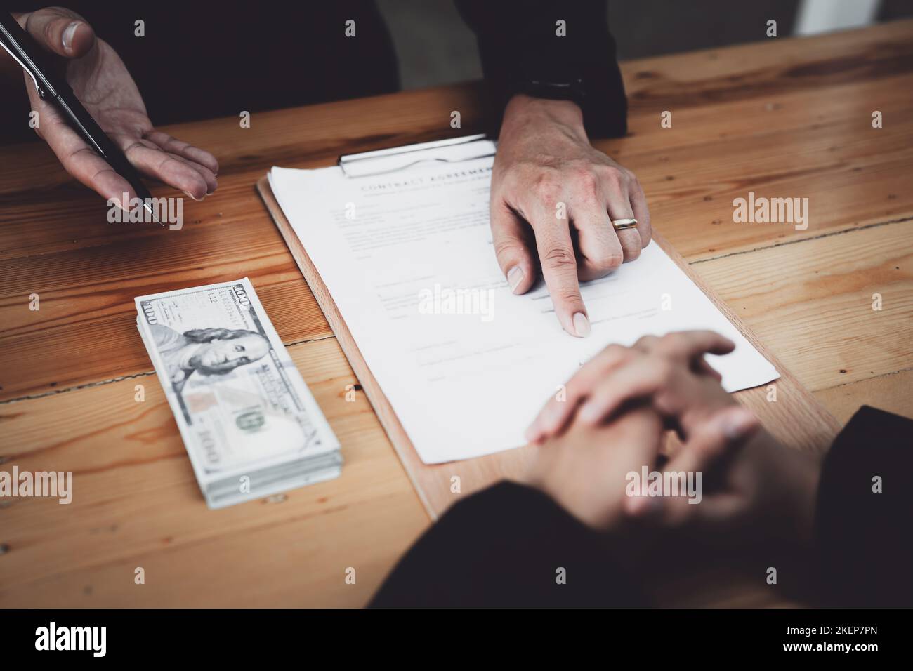 Corruption concept, law, civil servants sign government project ...