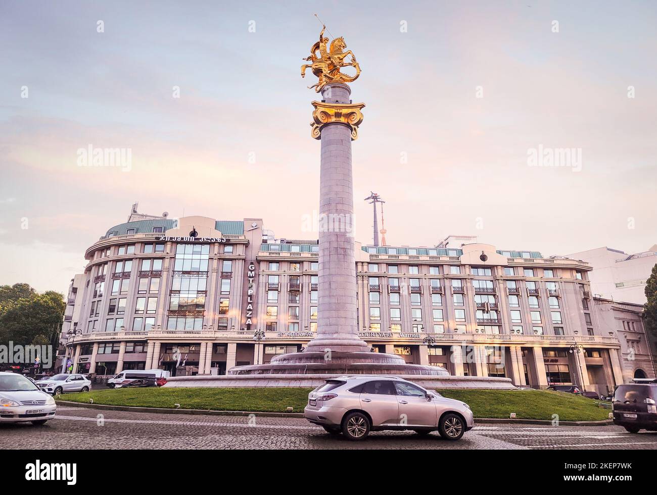 Tbilisi, Georgia - 07 23 2022: Summer sunset view of Freedom Square in ...