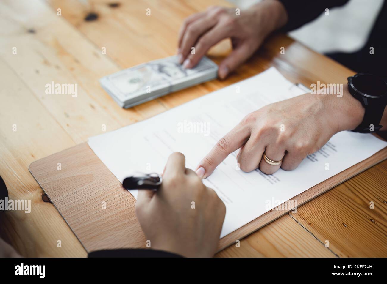 Corruption concept, law, civil servants sign government project ...