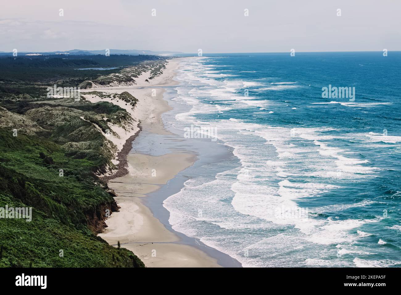 Beautiful view to the Pacific coast of Oregon on sunny summer day, sand ...