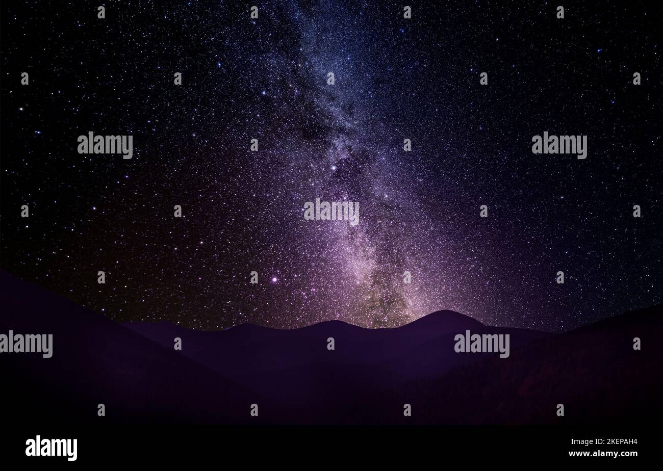 Starry sky milky way panorama. Abstract natural background Stock Photo ...