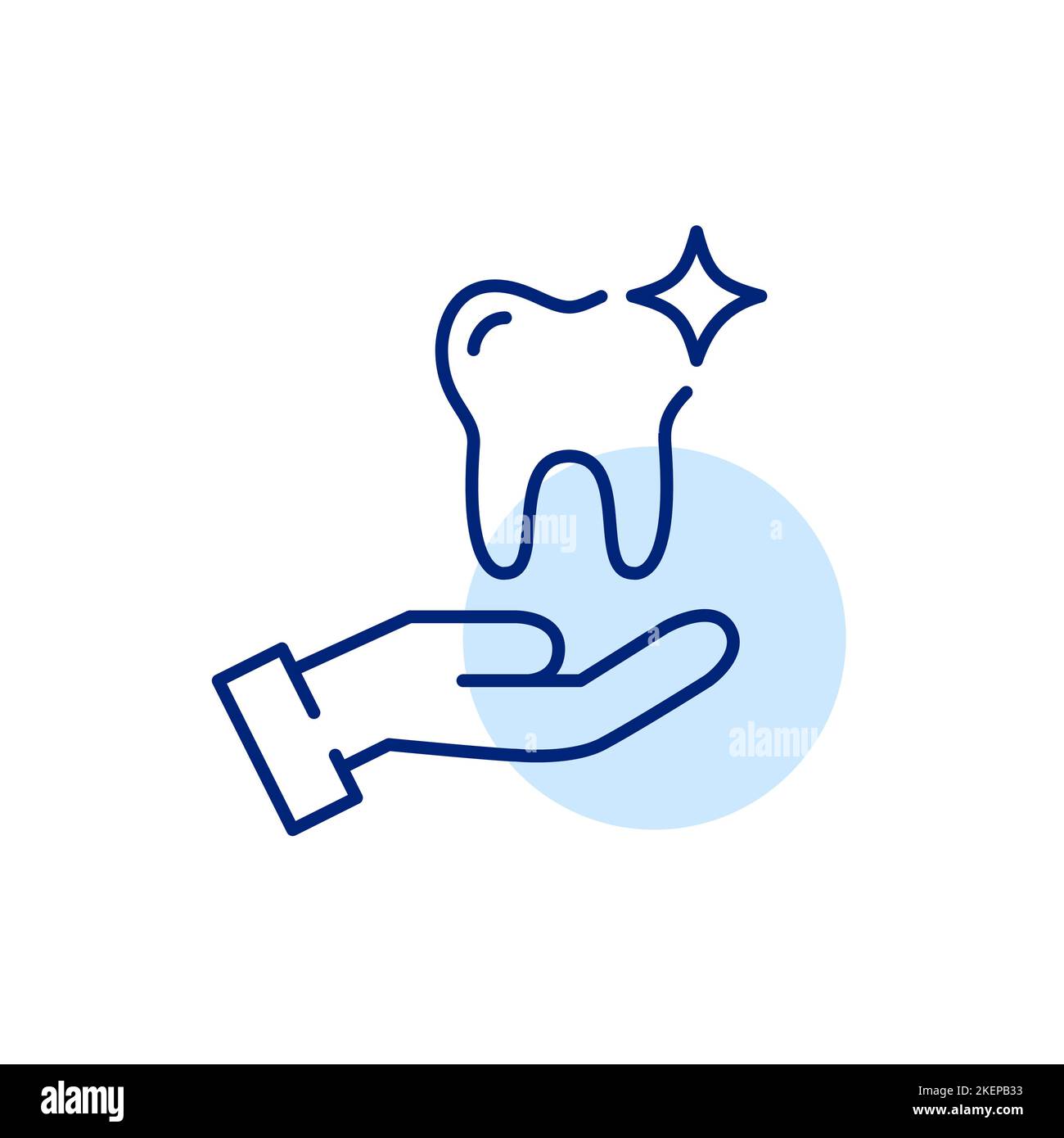 Dental care icon. Shining healthy tooth in hand. Pixel perfect ...