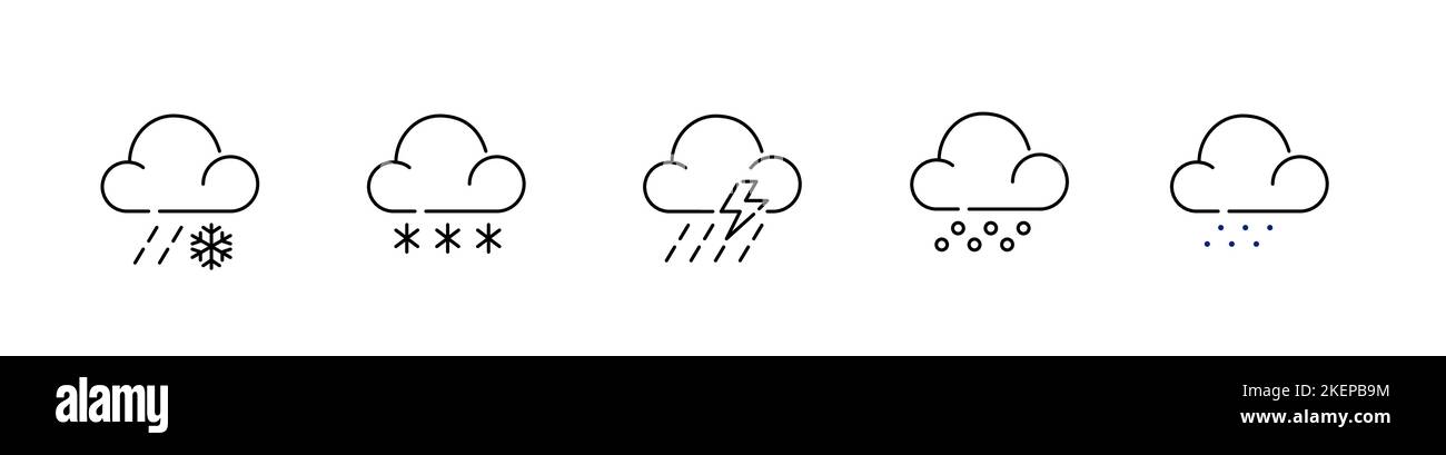 Set of precipitation icons. Snow, rain, shower, storm. Pixel perfect ...