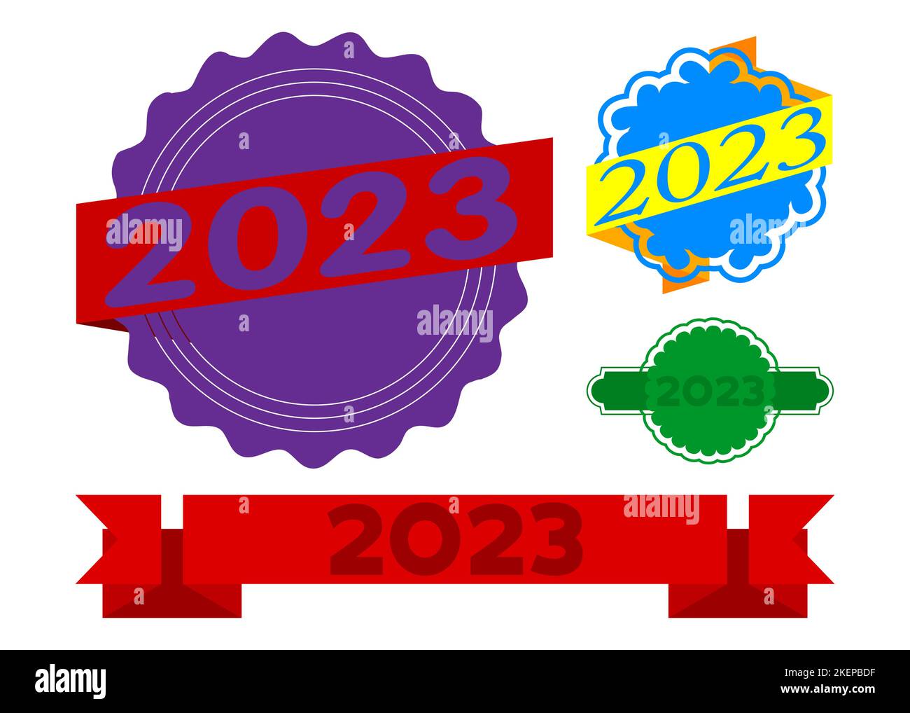 Set of ribbon with the number 2023. Banner template. Label sticker ...
