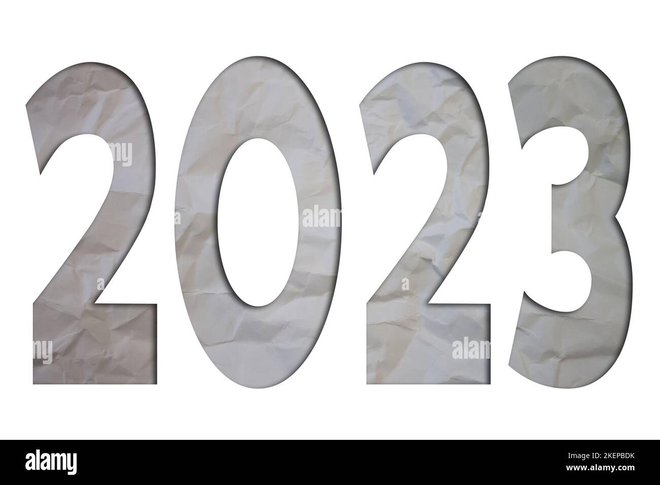 The number 2023 with Torn, Crumpled White Paper on colored background ...