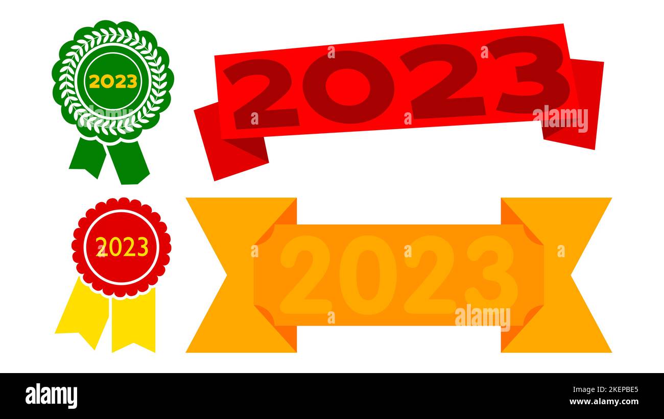 Set of ribbon with the number 2023. Banner template. Label sticker ...